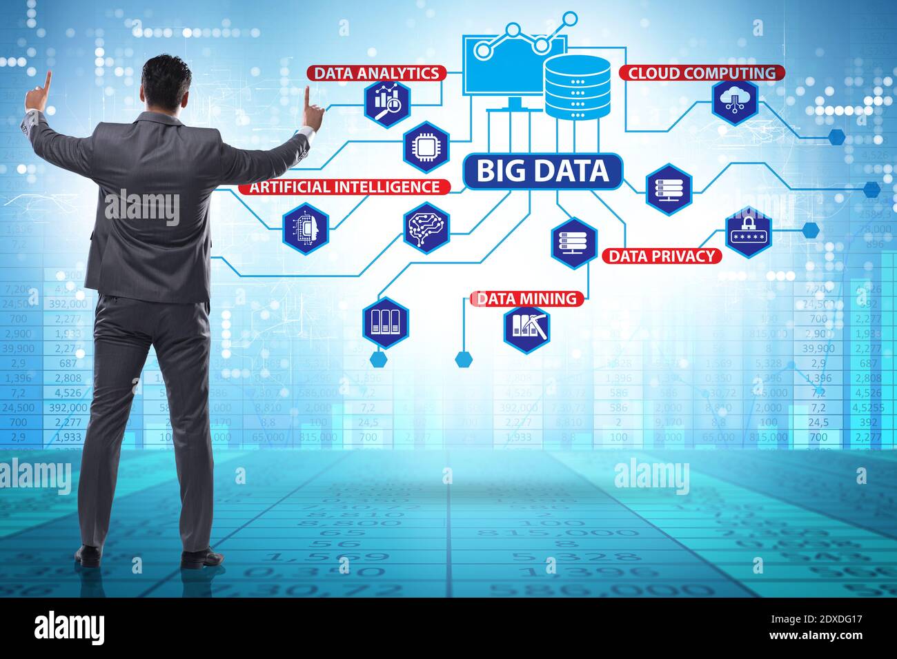 Big data concept illustraion in the modern computing with businessman ...