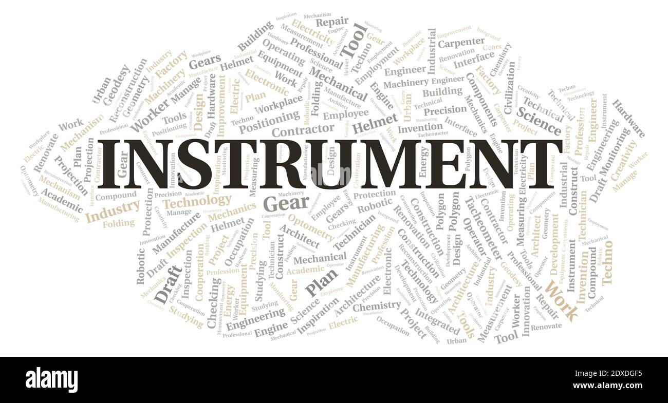 Instrument typography word cloud create with text only Stock Photo - Alamy