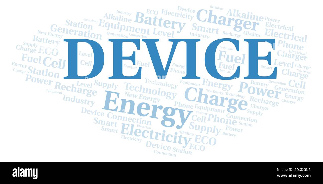 Device typography word cloud create with text only Stock Photo - Alamy
