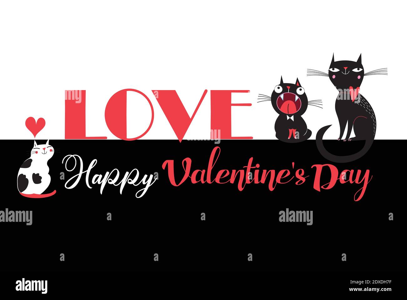 Festive Valentines with cats in love on a white background. Vector cats ...