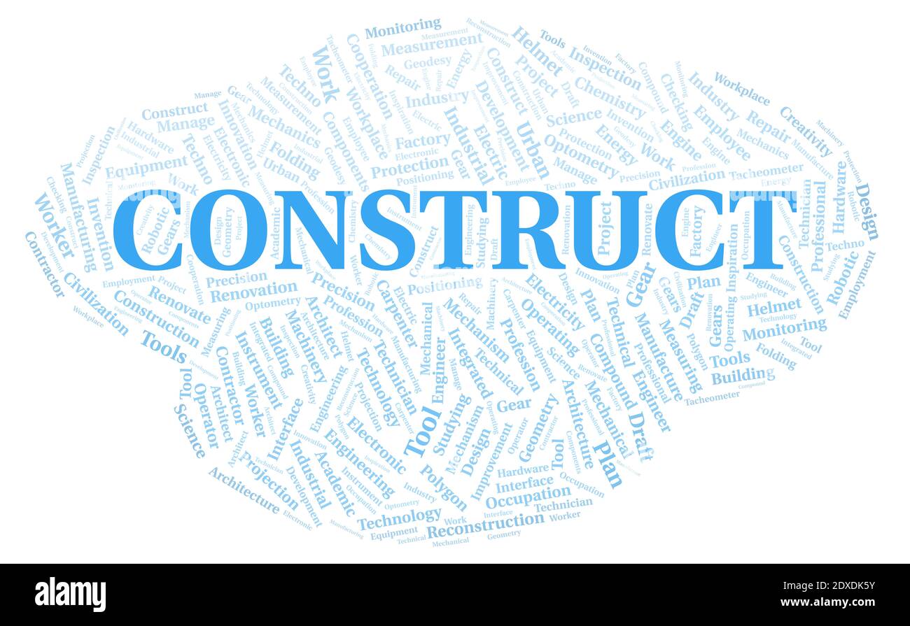 Construct typography word cloud create with text only Stock Photo - Alamy