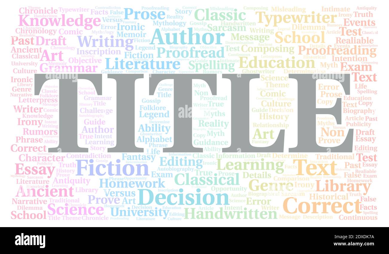 Title typography word cloud create with text only Stock Photo - Alamy