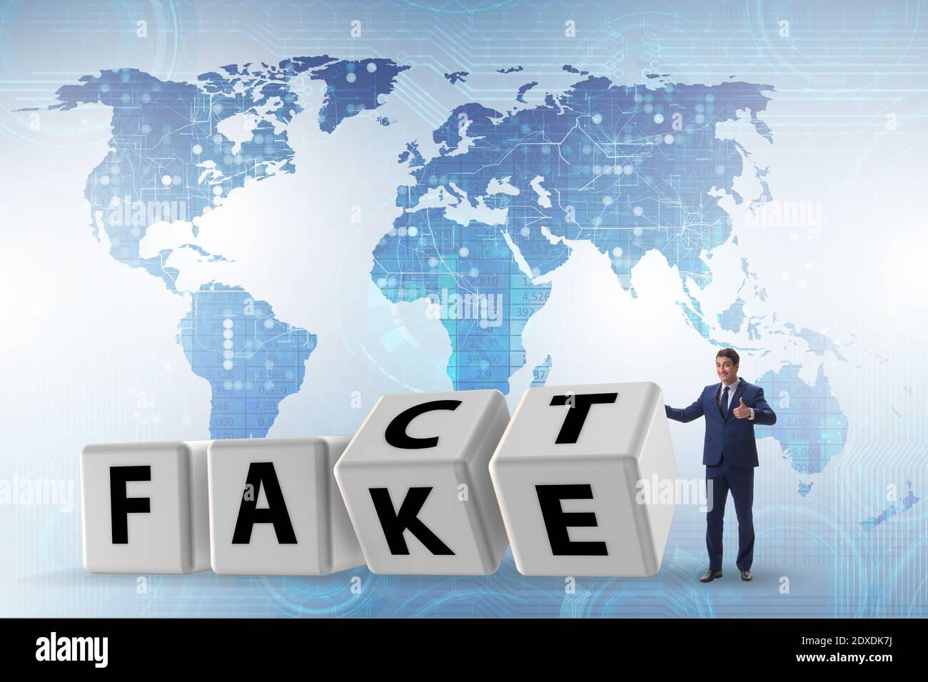 Face or fact concept with turning cubes with letters Stock Photo - Alamy