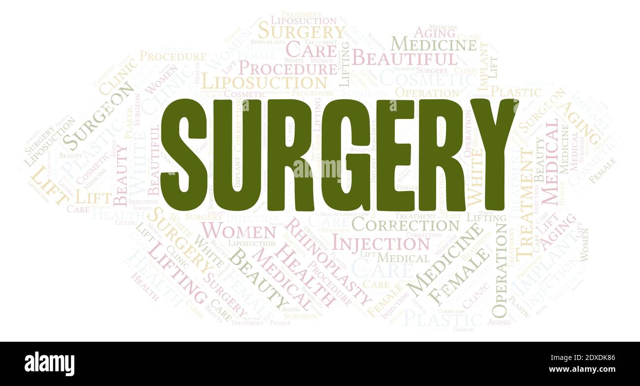 Surgery typography word cloud create with text only Stock Photo - Alamy
