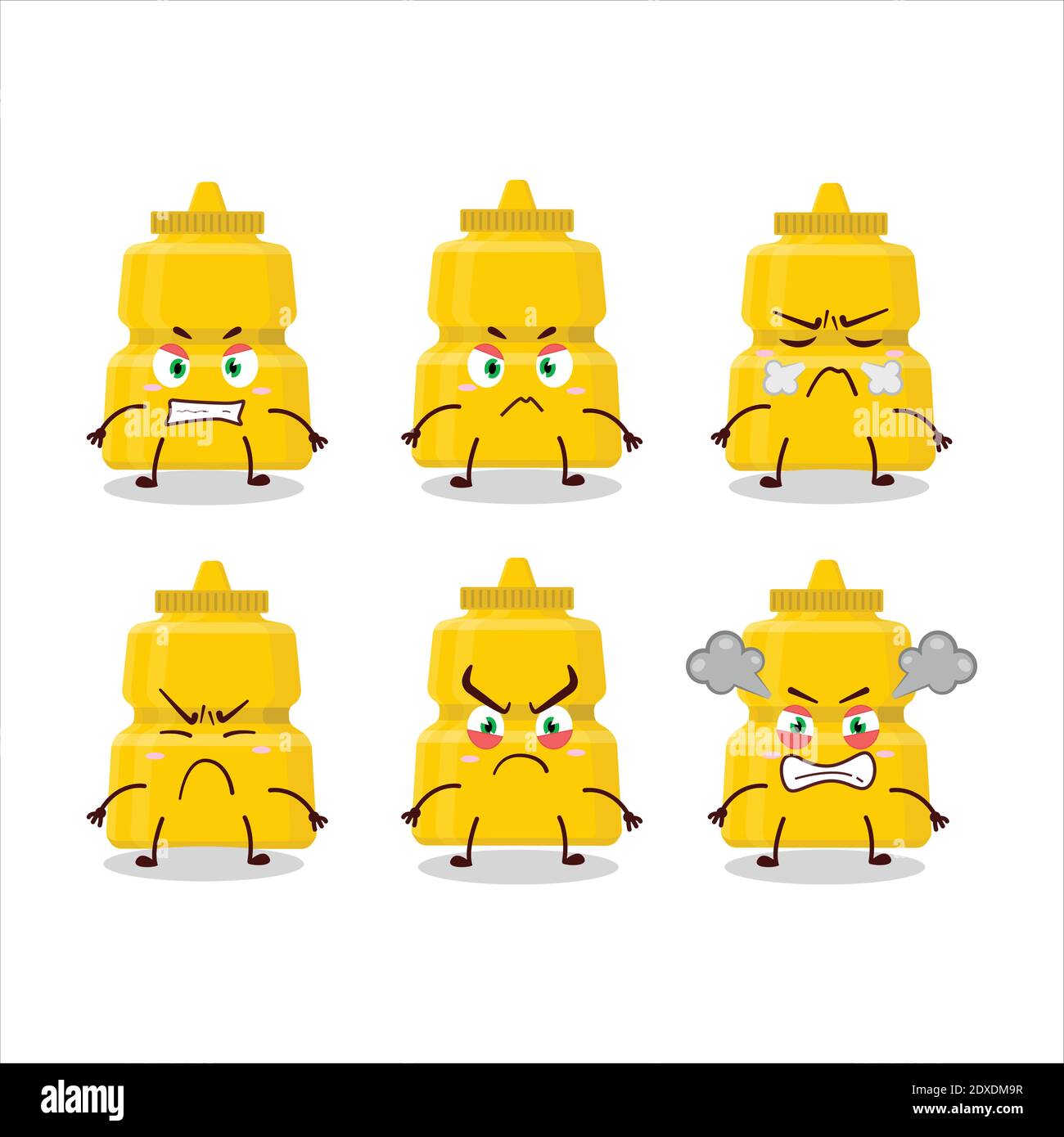 Mustard cartoon character with various angry expressions. Vector ...