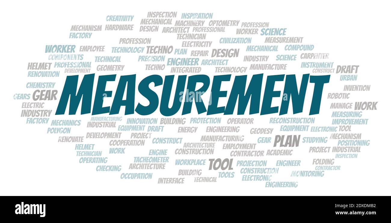 Measurement typography word cloud create with text only Stock Photo - Alamy