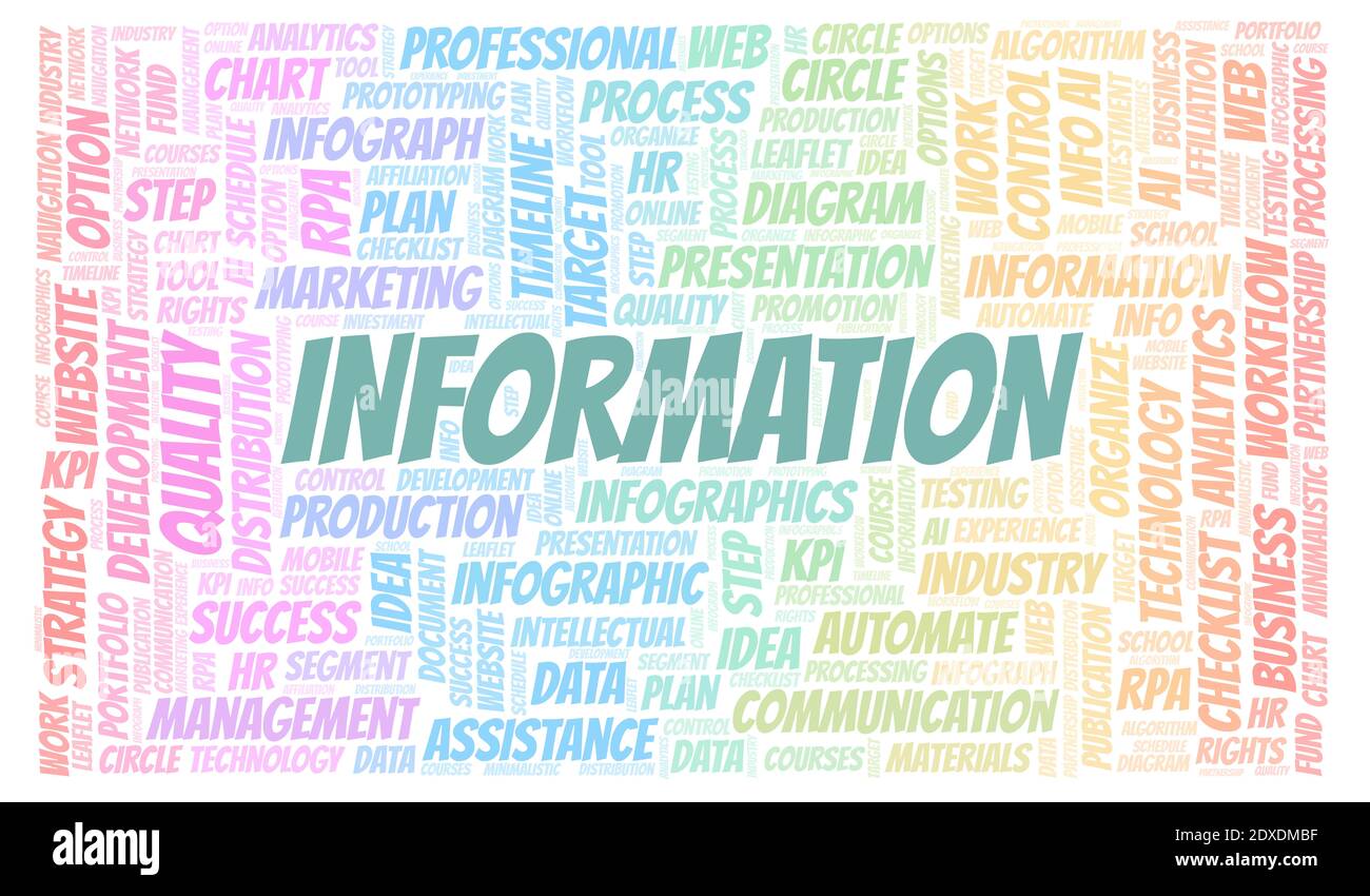Information typography word cloud create with text only Stock Photo - Alamy
