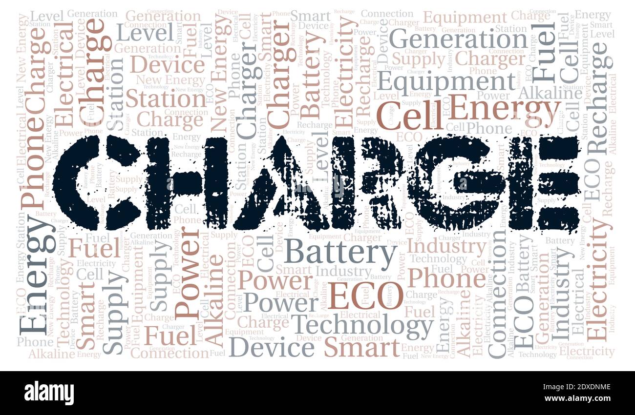Charge typography word cloud create with text only Stock Photo - Alamy