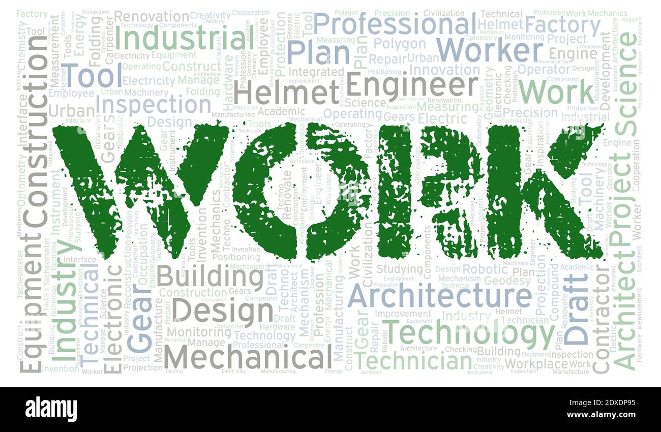 Work typography word cloud create with text only Stock Photo - Alamy