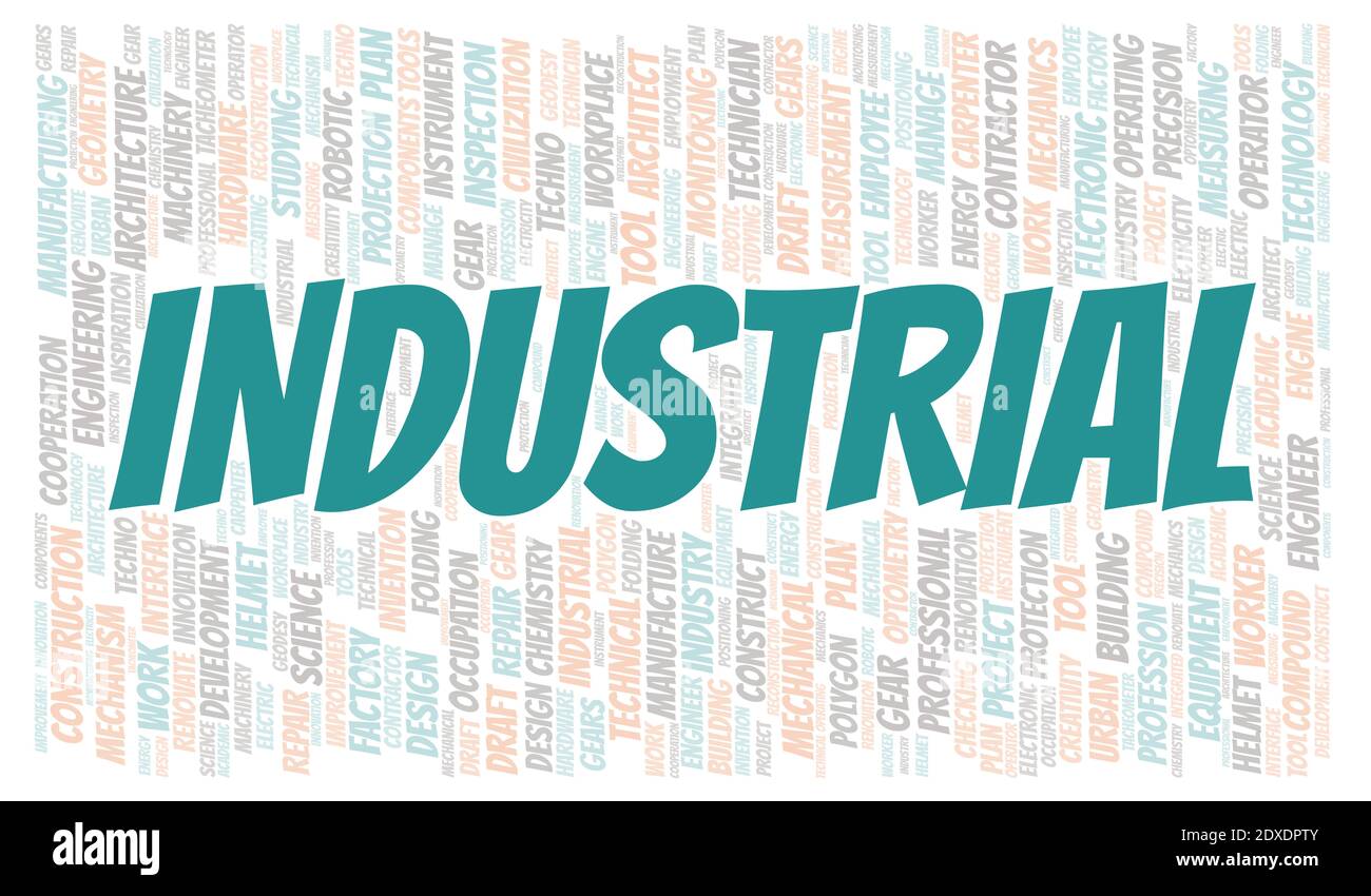 Industrial typography word cloud create with text only Stock Photo - Alamy