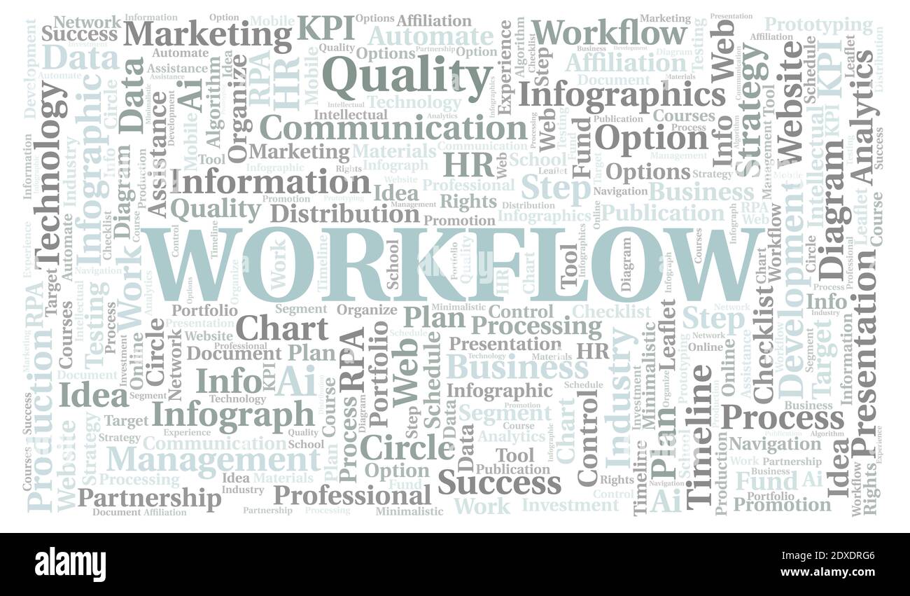 Workflow typography word cloud create with text only Stock Photo - Alamy