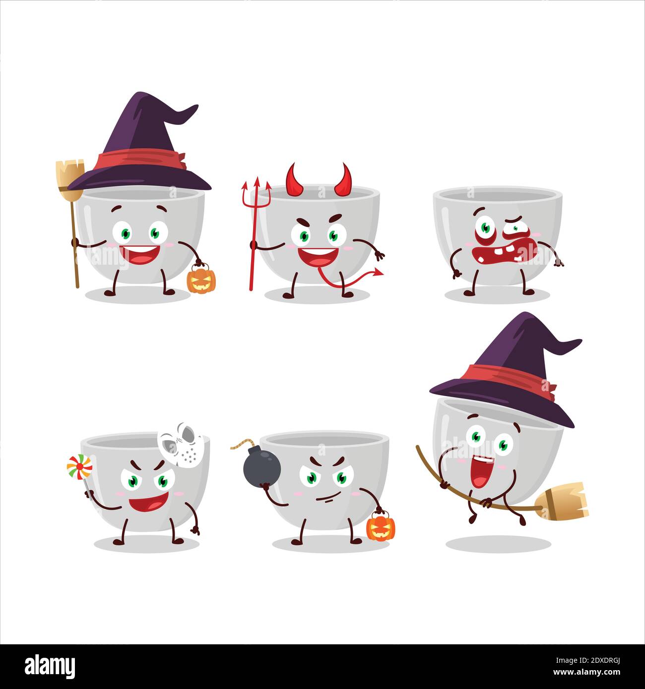 Halloween expression emoticons with cartoon character of plastic bowl ...