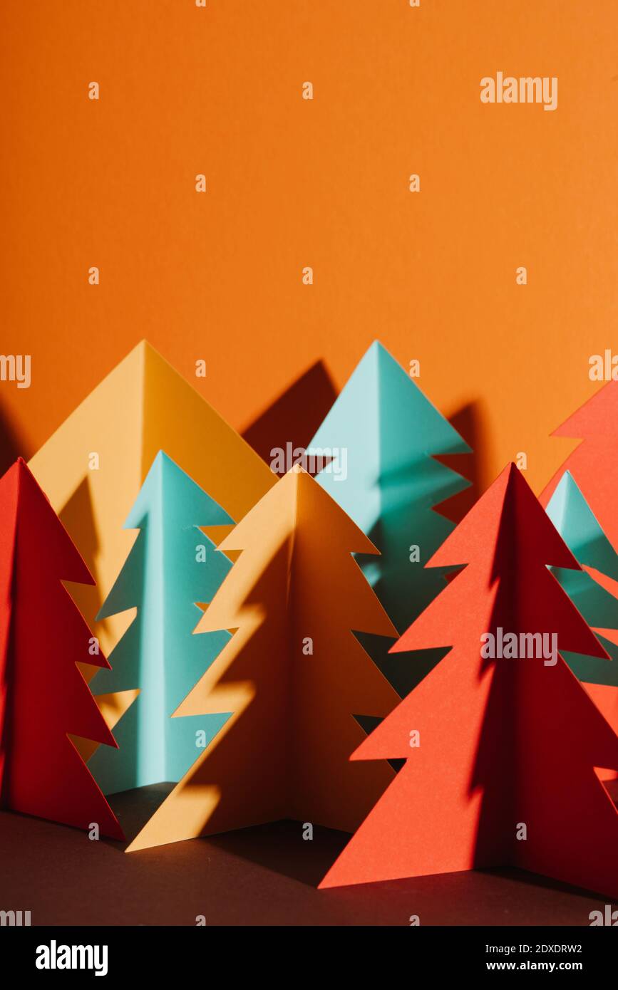 Studio shot of simple paper craft forest trees in autumn colors Stock ...