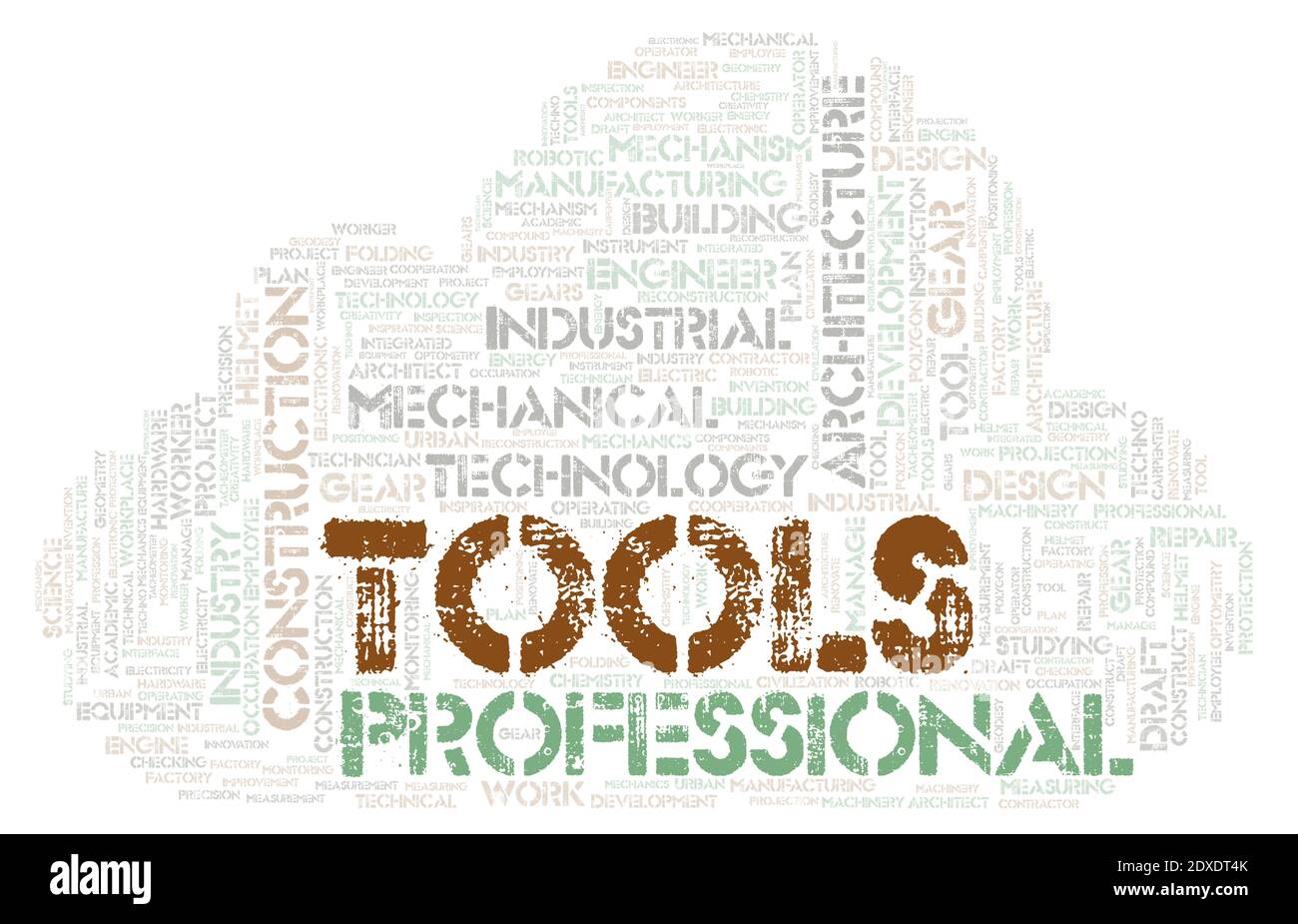Tools typography word cloud create with text only Stock Photo - Alamy