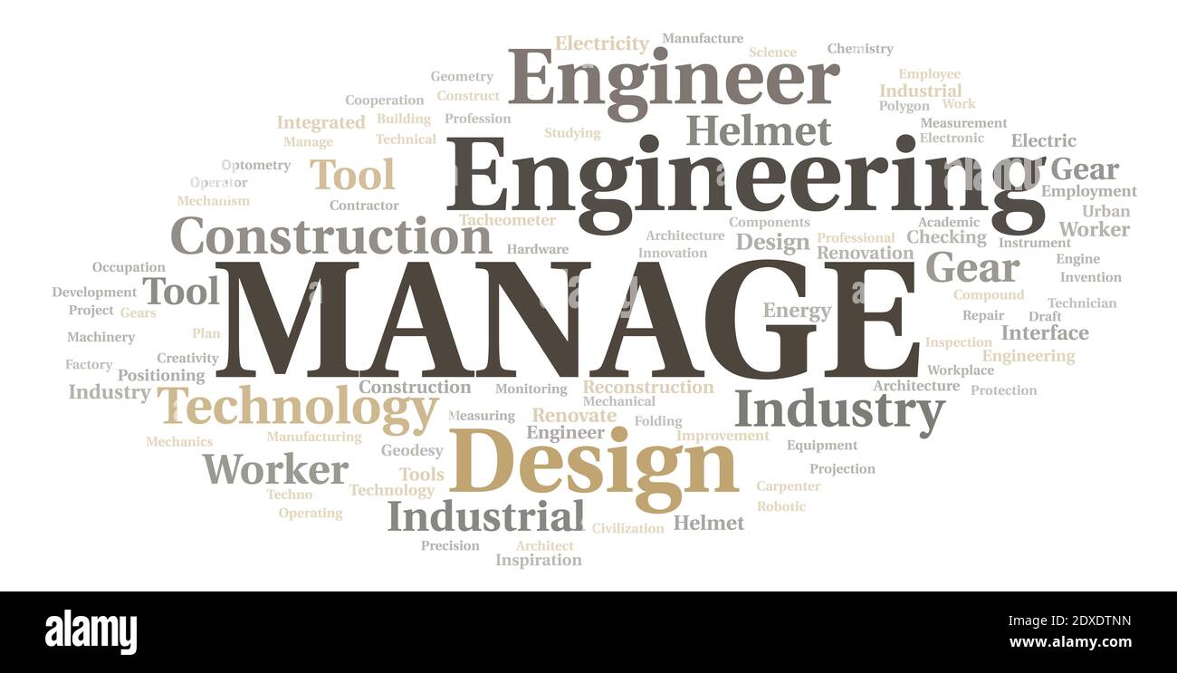 Manage typography word cloud create with text only Stock Photo - Alamy