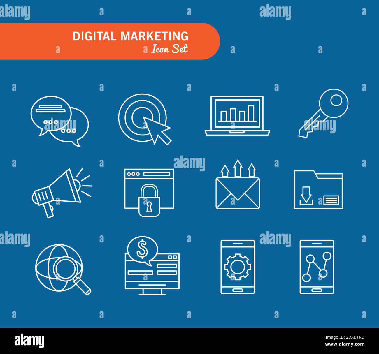 bundle of twelve marketing digital set icons and lettering Stock Vector ...