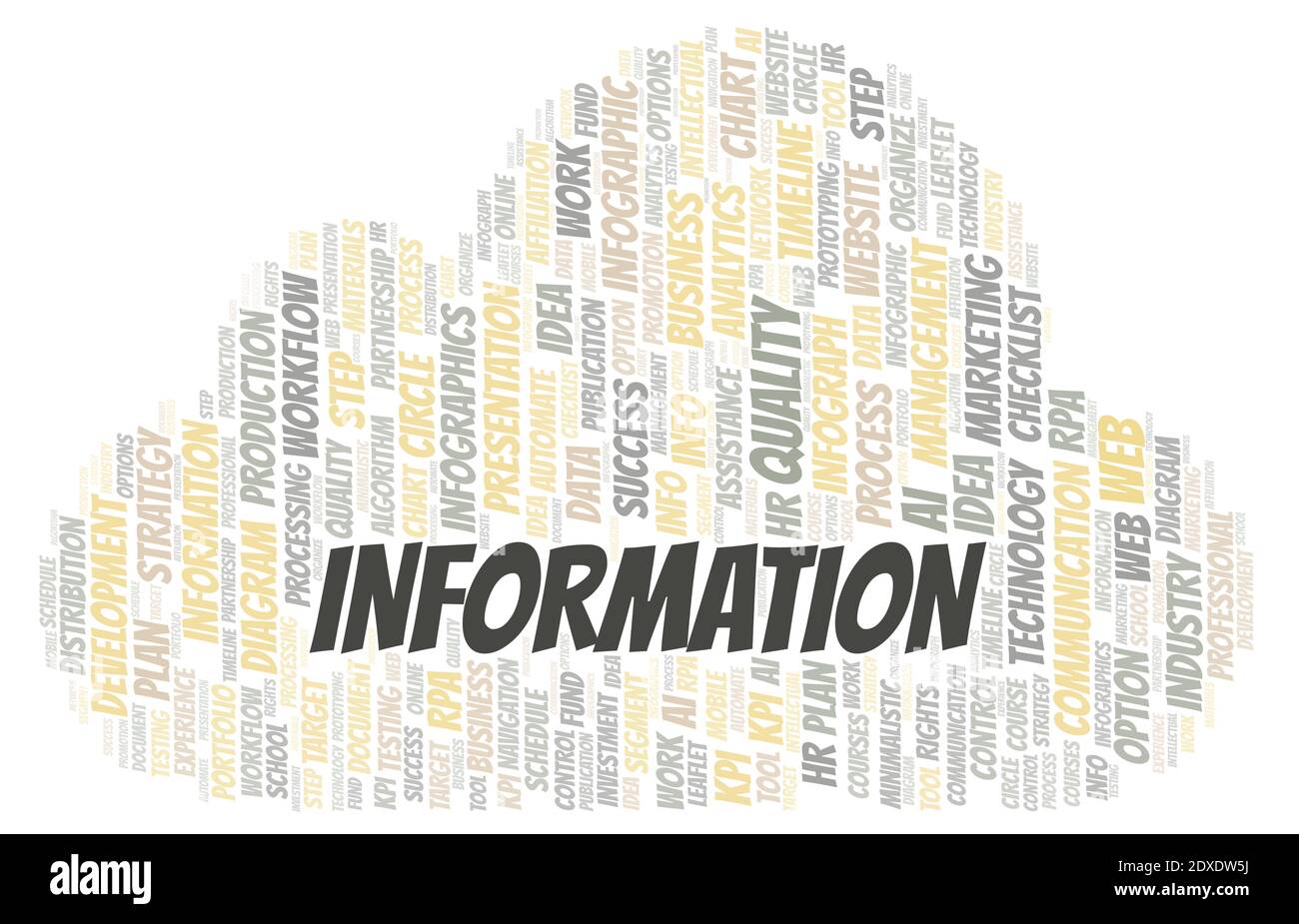Information typography word cloud create with text only Stock Photo - Alamy