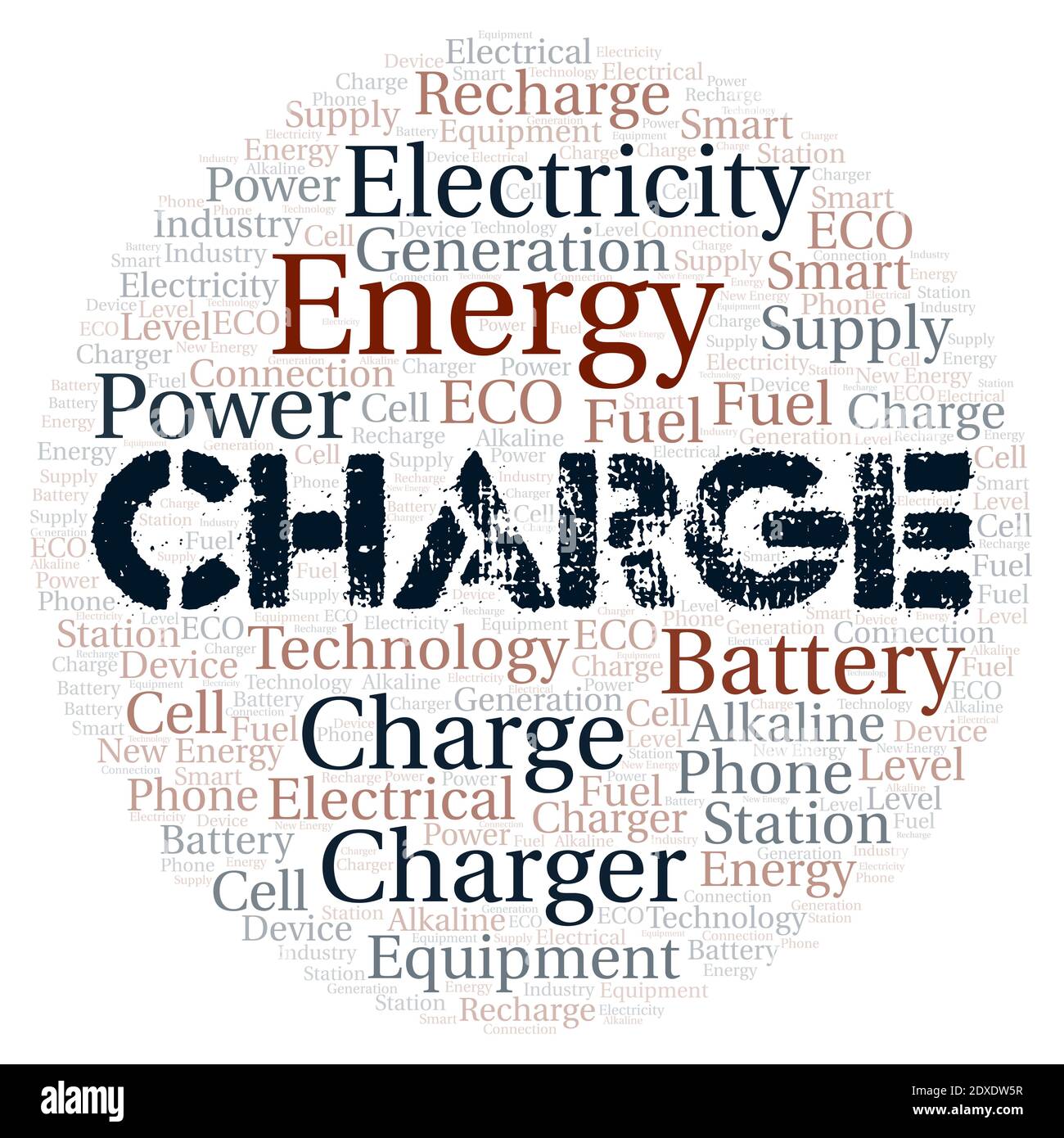 Charge typography word cloud create with text only Stock Photo - Alamy