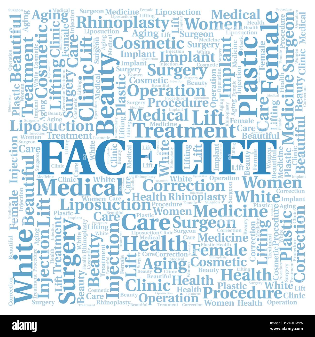 Face Lift typography word cloud create with text only. Type of plastic ...