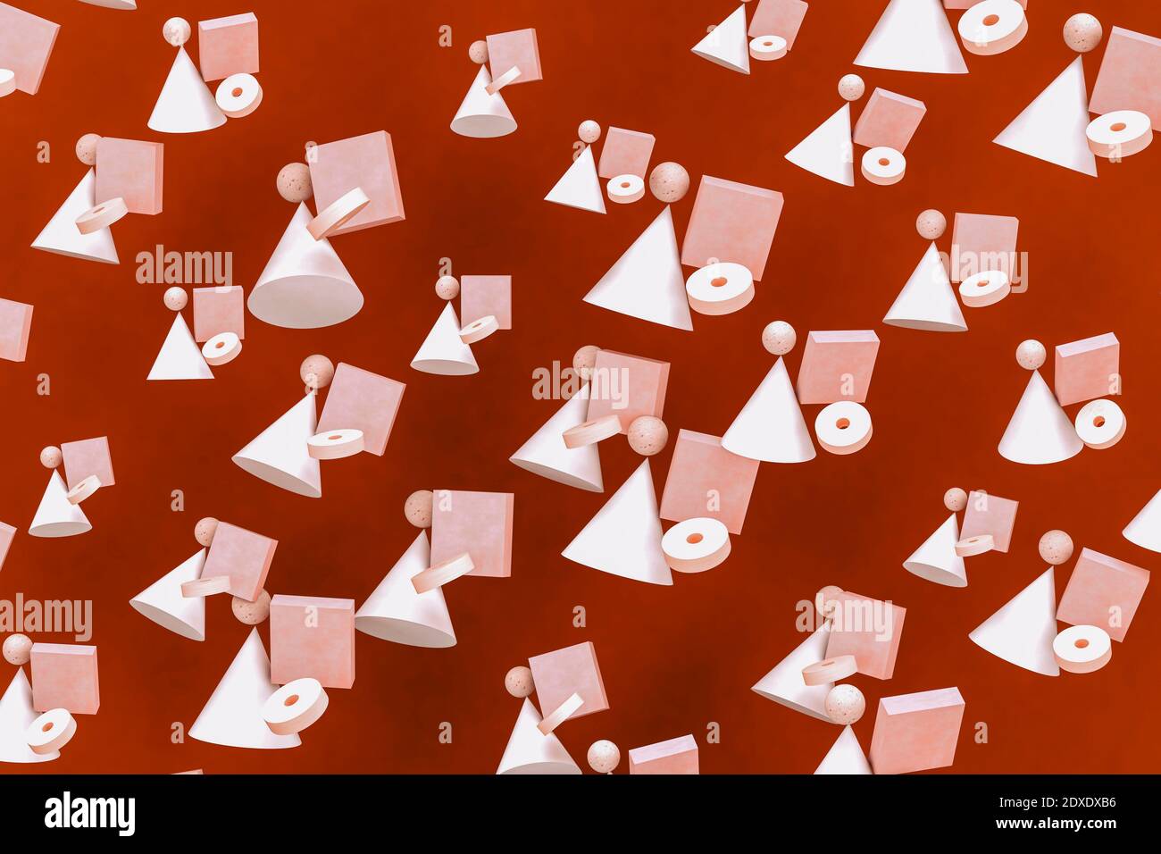 Geometric shapes hovering against red background Stock Photo - Alamy