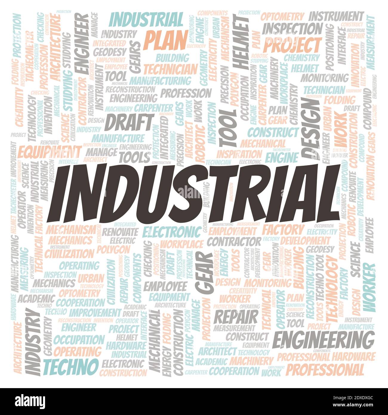 Industrial typography word cloud create with text only Stock Photo - Alamy