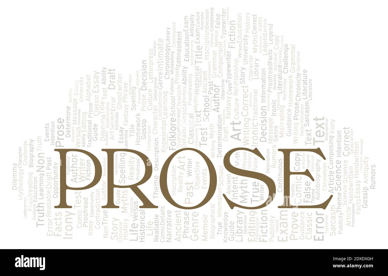 Prose typography word cloud create with text only Stock Photo - Alamy