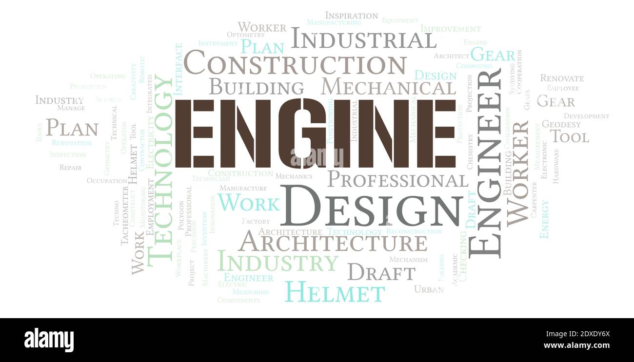 Engine typography word cloud create with text only Stock Photo - Alamy