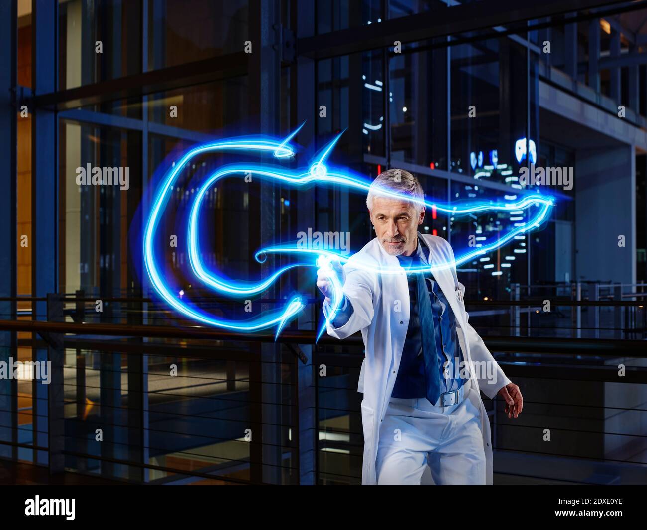 Male internist light painting pancreas in laboratory at hospital Stock ...