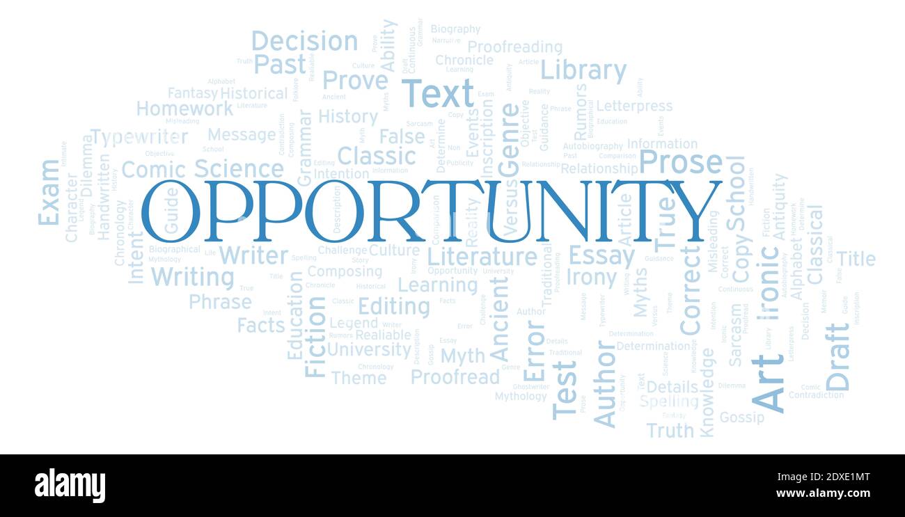 Opportunity typography word cloud create with text only Stock Photo - Alamy