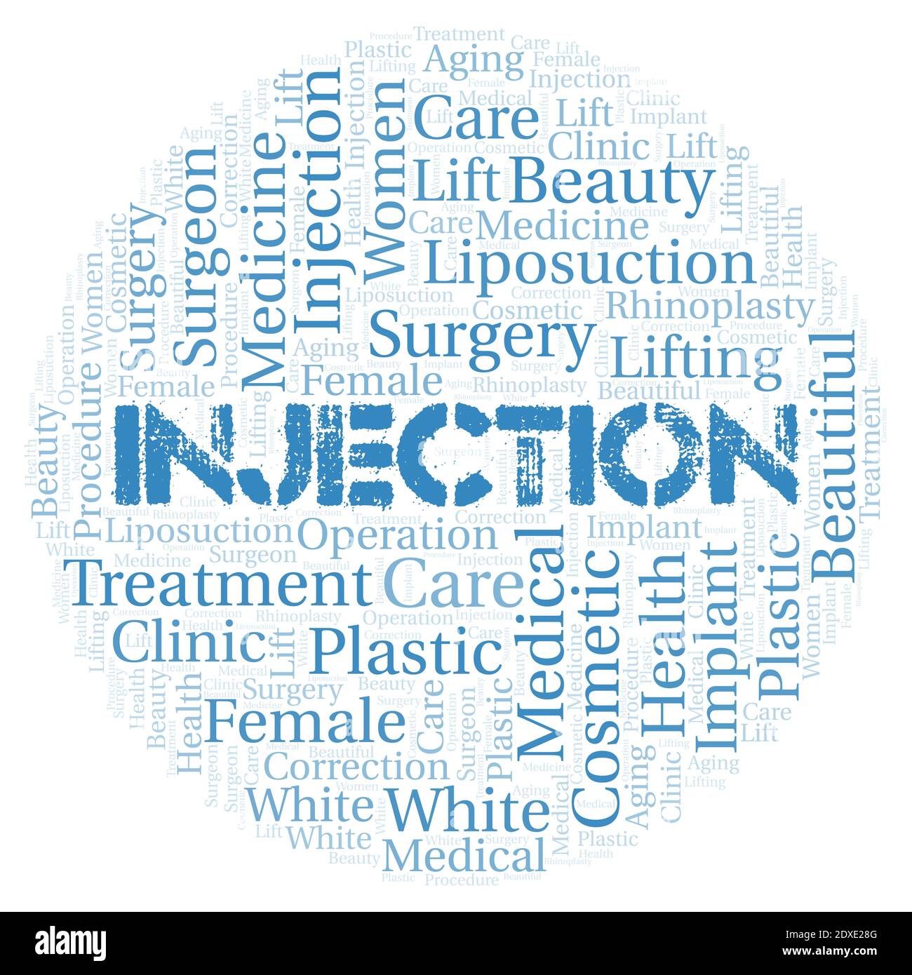Injection typography word cloud create with text only Stock Photo - Alamy