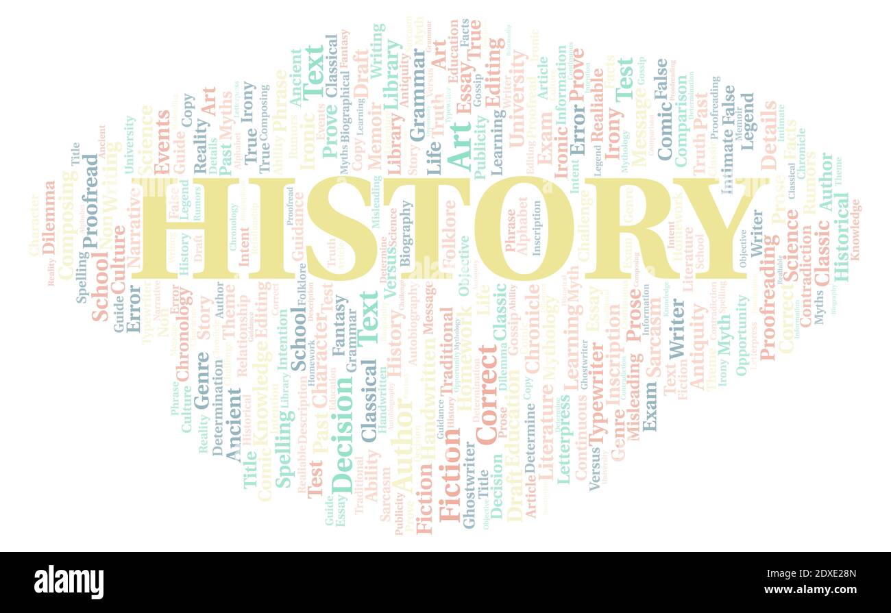 History typography word cloud create with text only Stock Photo - Alamy