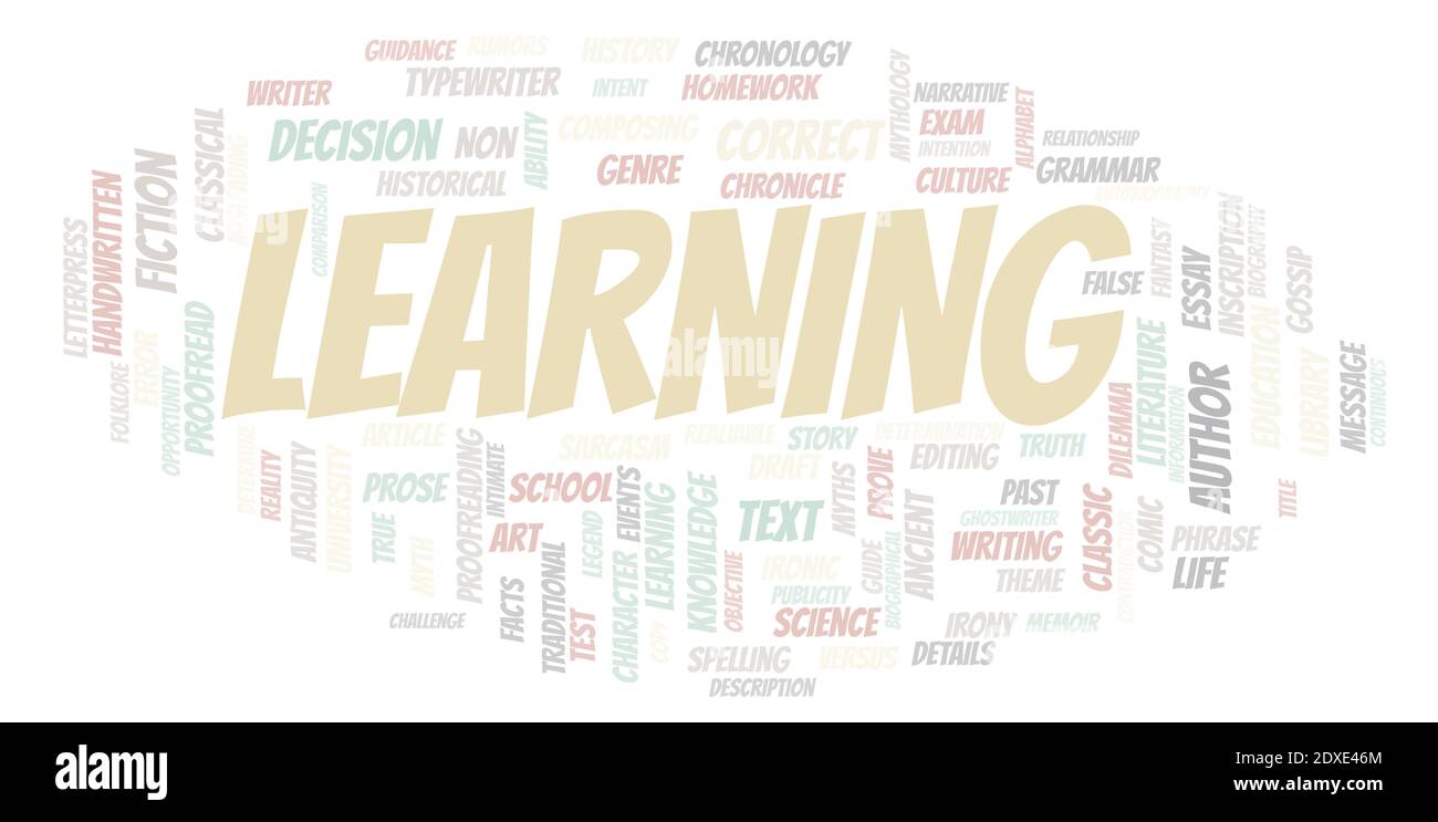 Learning typography word cloud create with text only Stock Photo - Alamy