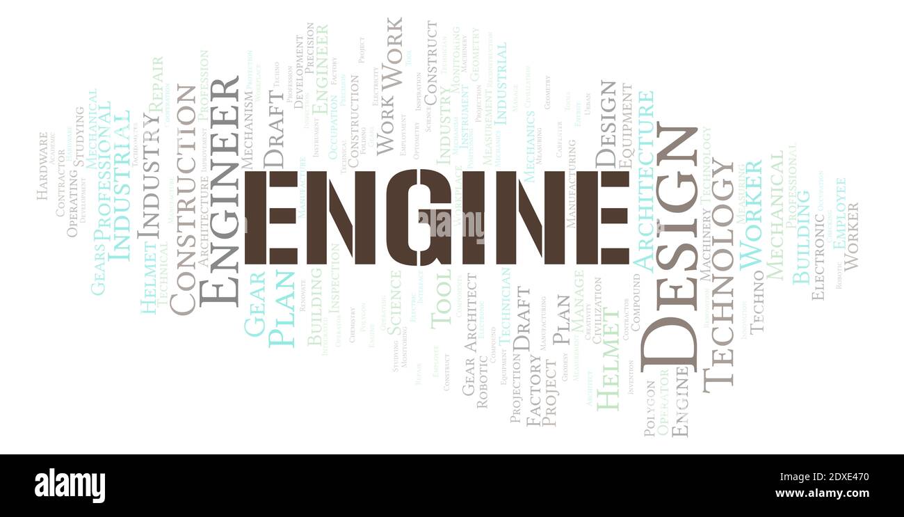 Engine typography word cloud create with text only Stock Photo - Alamy