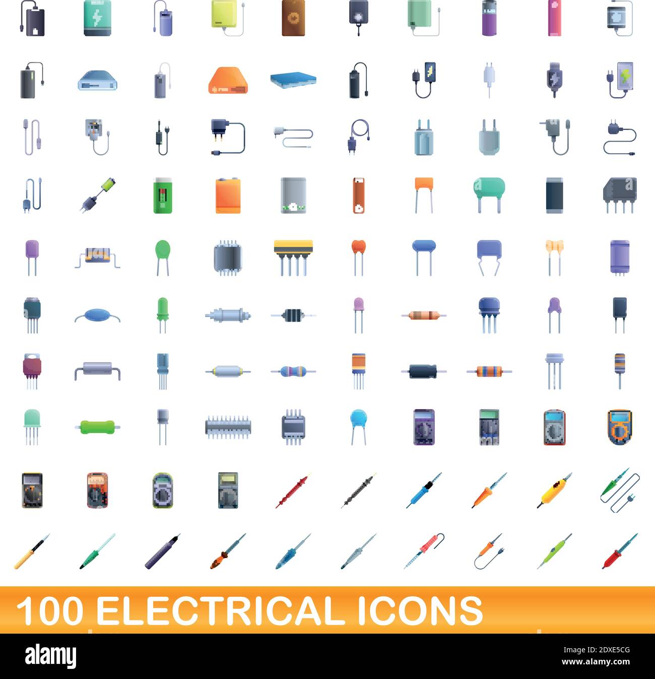 100 electrical icons set. Cartoon illustration of 100 electrical icons ...