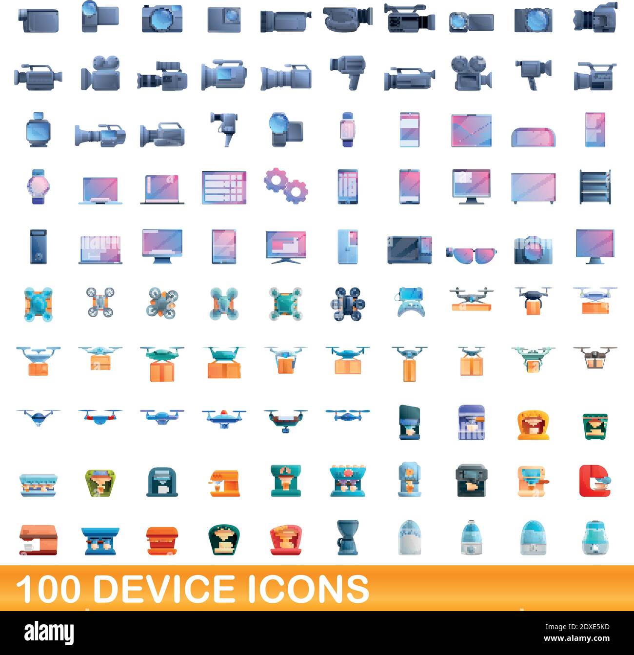 100 device icons set. Cartoon illustration of 100 device icons vector ...