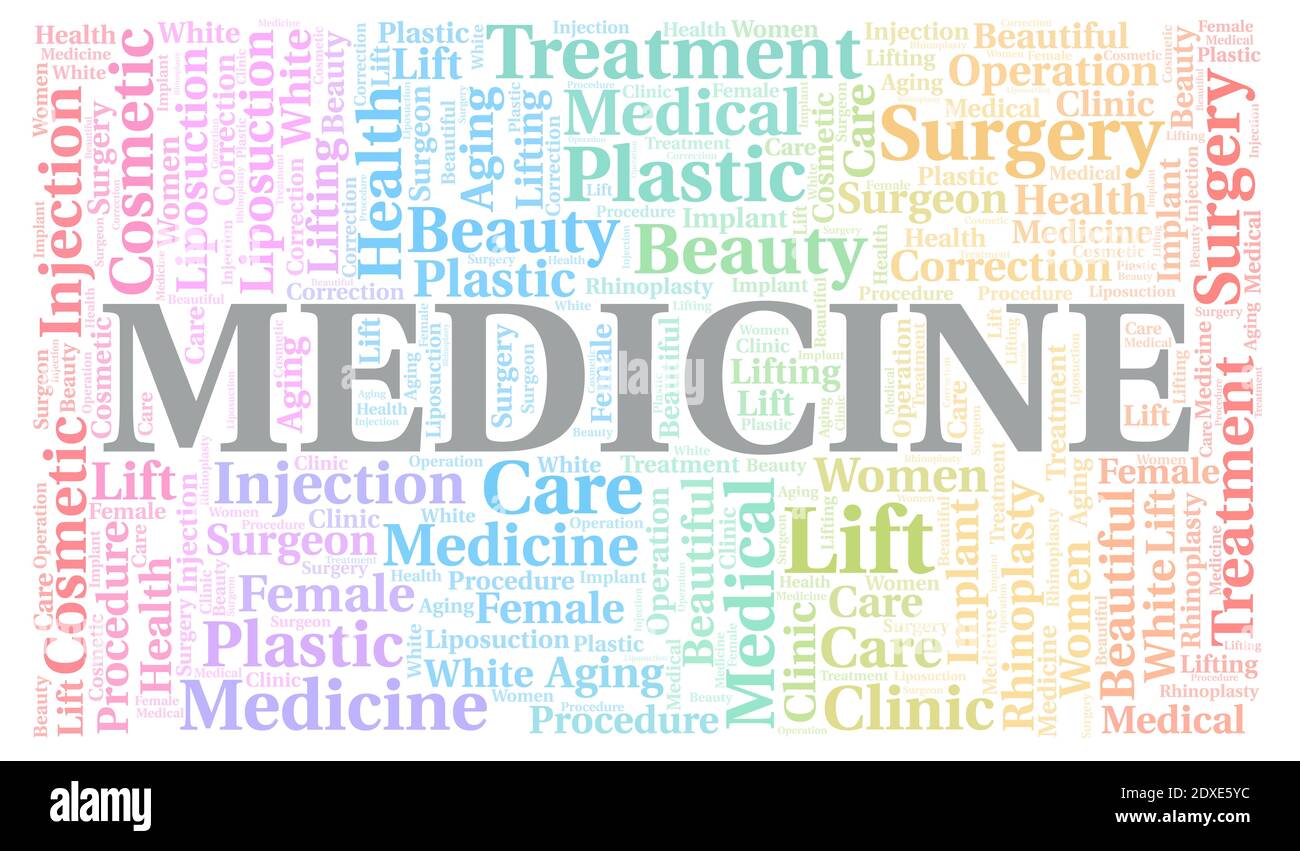 Medicine typography word cloud create with text only Stock Photo - Alamy