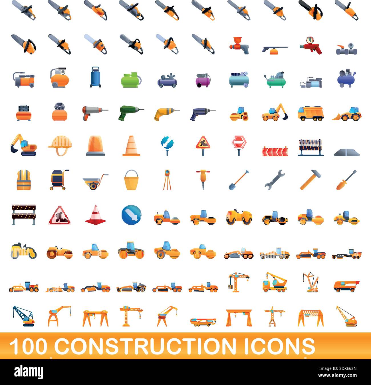 100 construction icons set. Cartoon illustration of 100 construction ...