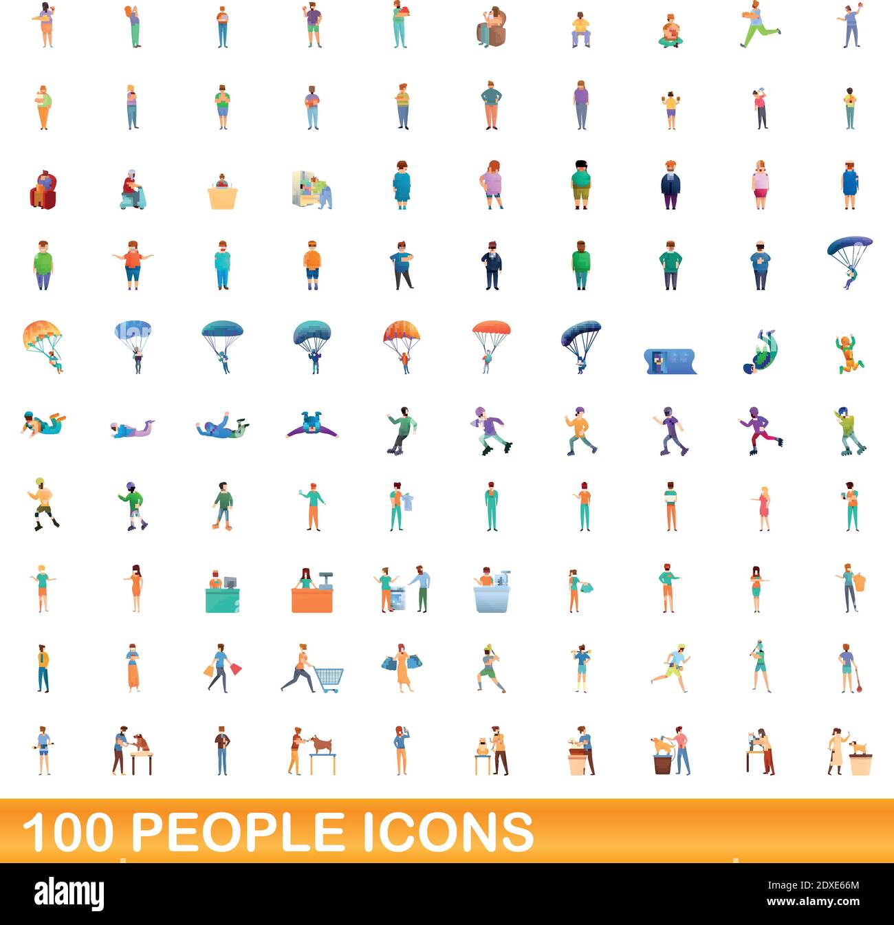 100 people icons set. Cartoon illustration of 100 people icons vector ...