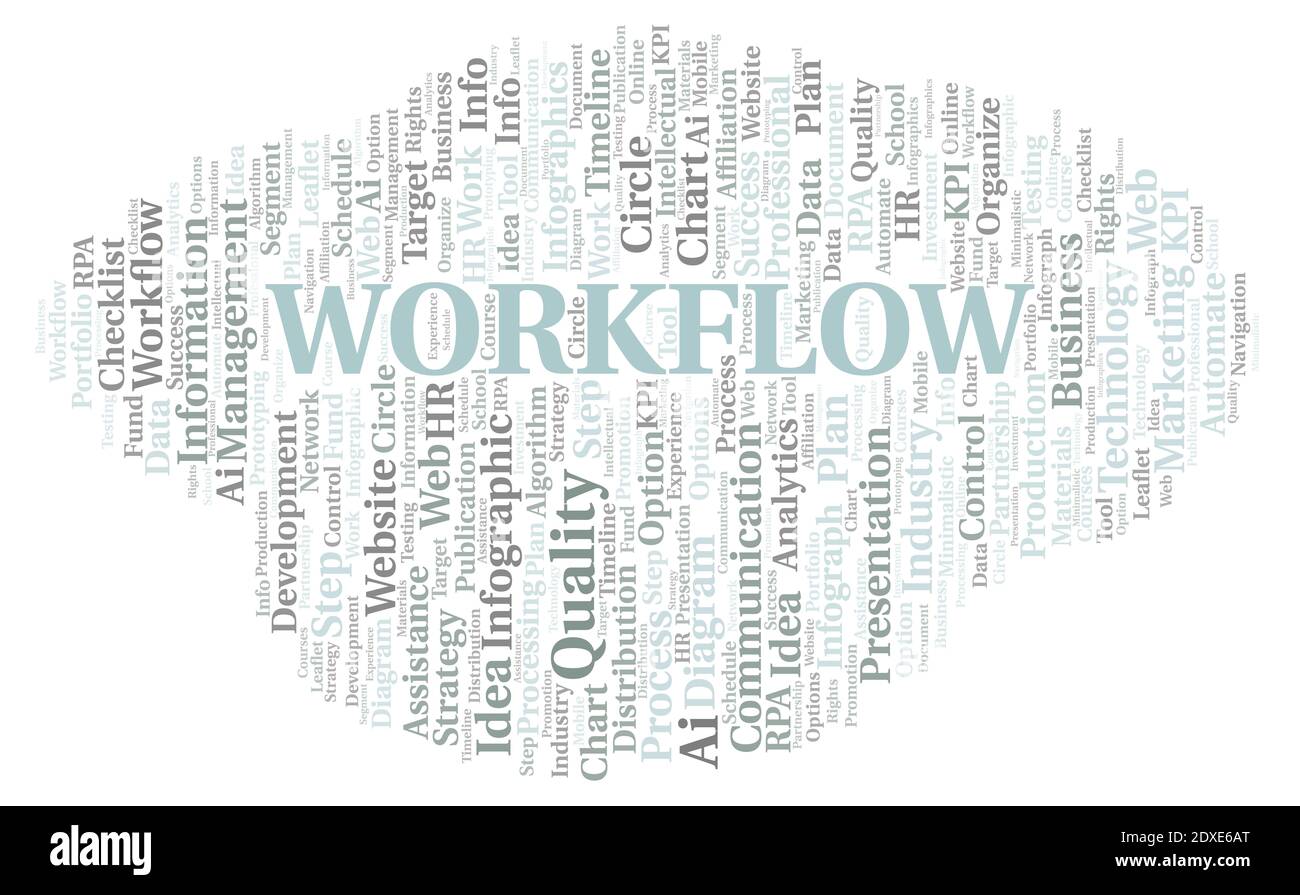Workflow typography word cloud create with text only Stock Photo - Alamy