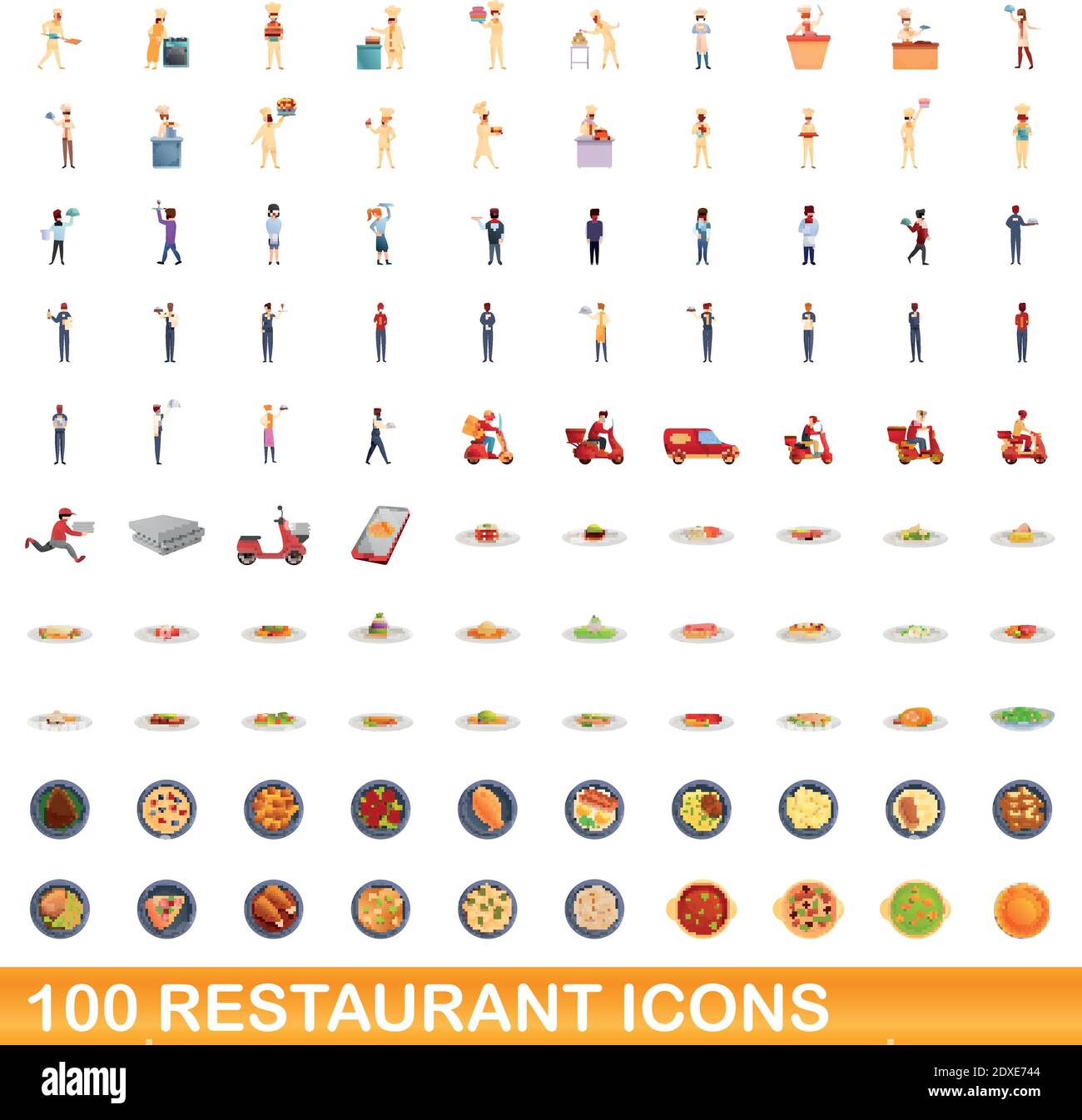 100 restaurant icons set. Cartoon illustration of 100 restaurant icons ...