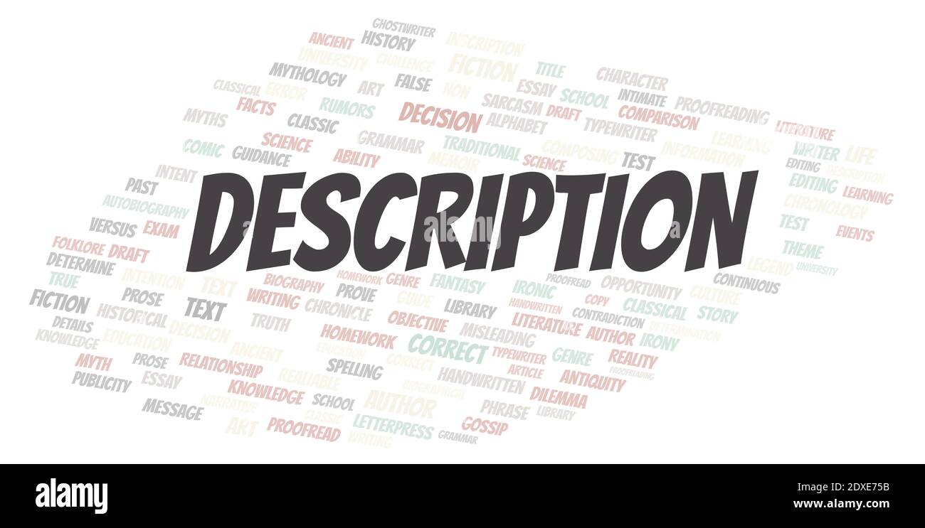 Description typography word cloud create with text only Stock Photo - Alamy