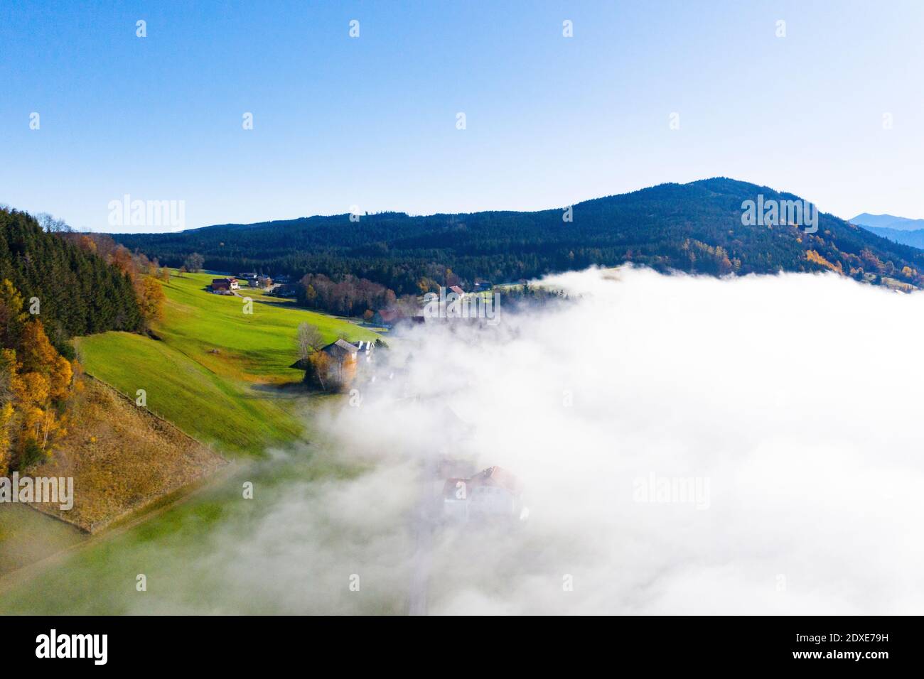 Aerial view fog valley hi-res stock photography and images - Alamy