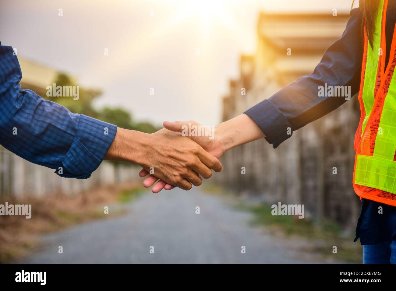 People Shake hand teamwork project success,Engineer hand shake outdoor ...