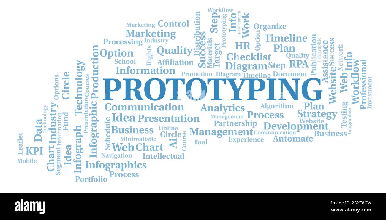 Prototyping typography word cloud create with text only Stock Photo - Alamy