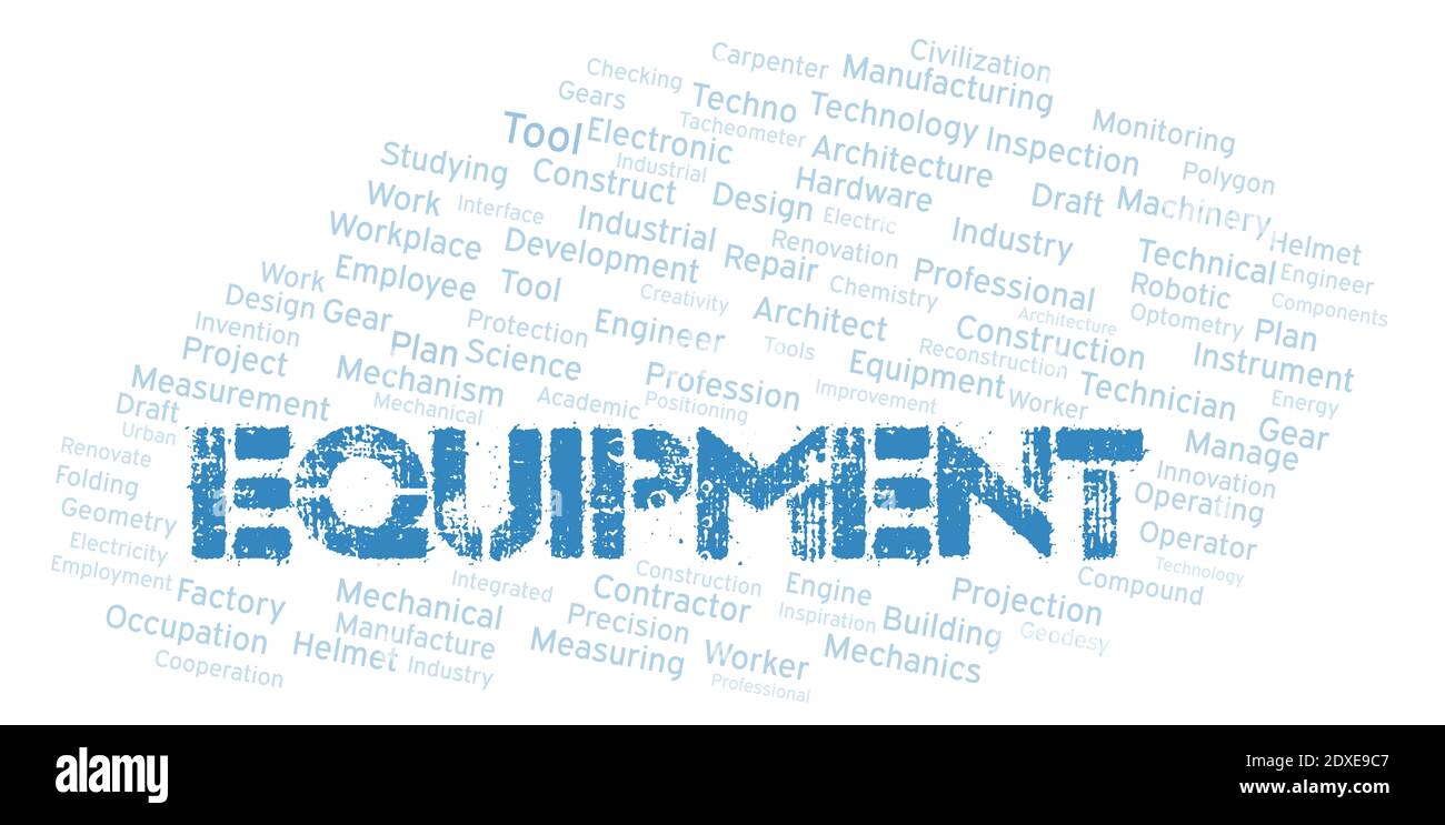 Equipment typography word cloud create with text only Stock Photo - Alamy
