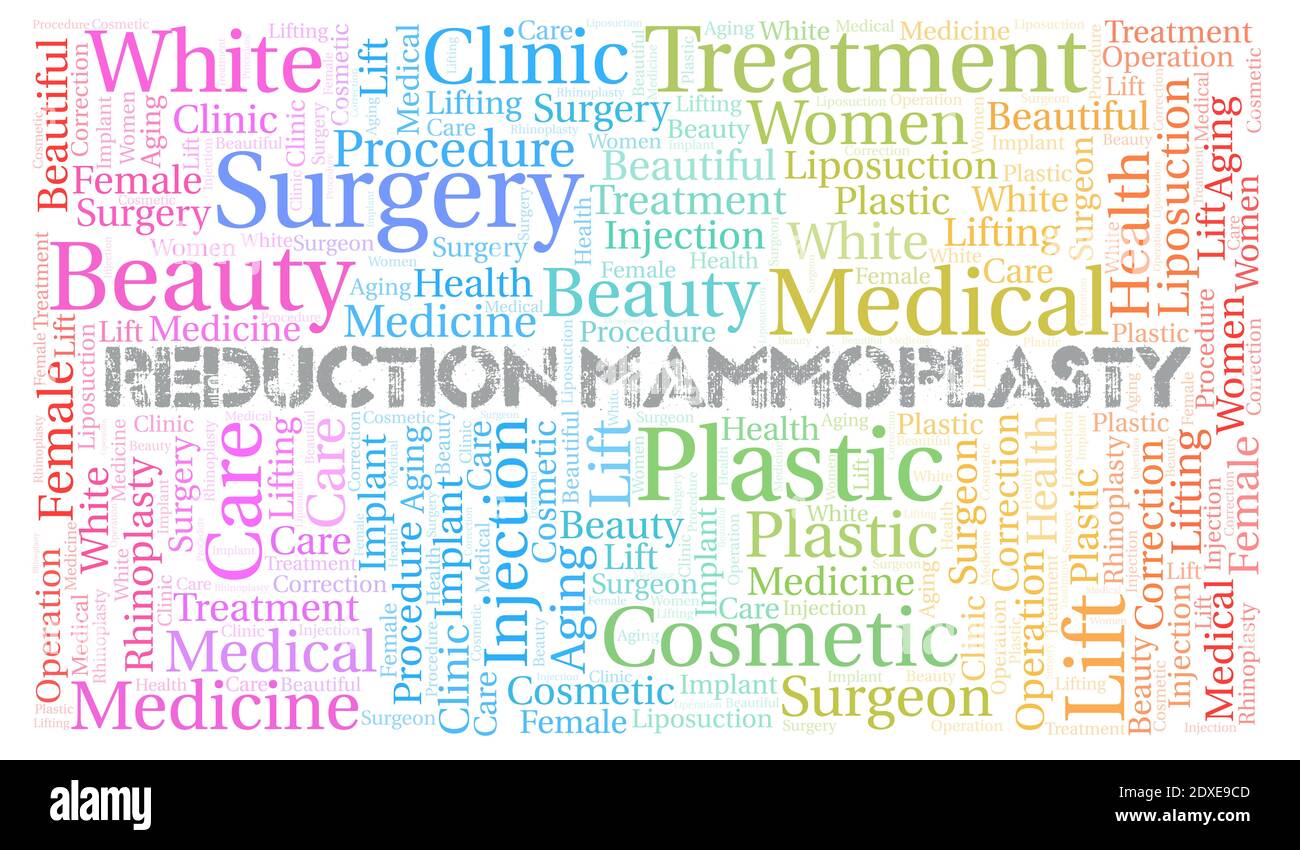 Reduction Mammoplasty typography word cloud create with text only. Type ...