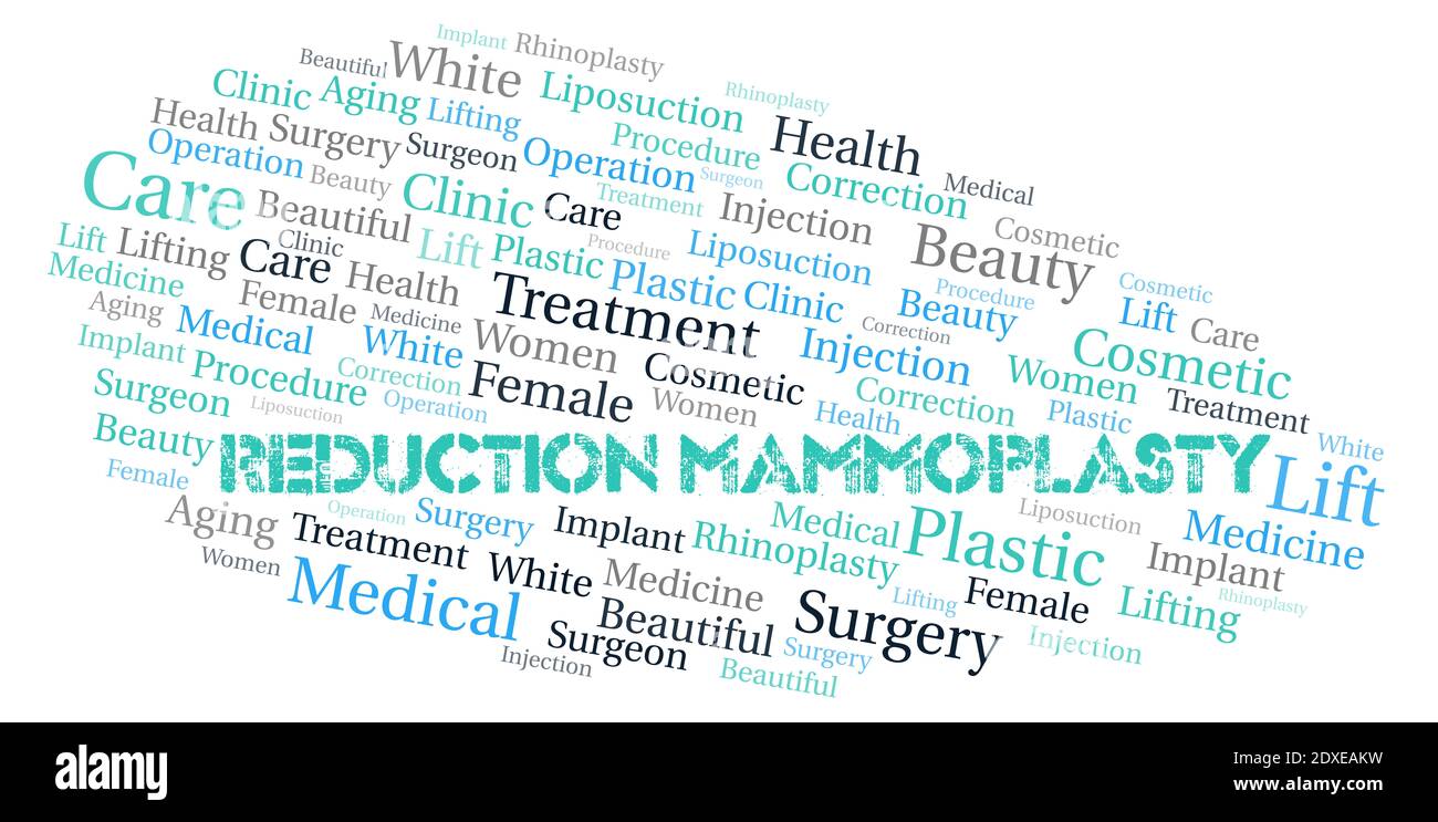 Reduction Mammoplasty typography word cloud create with text only. Type ...