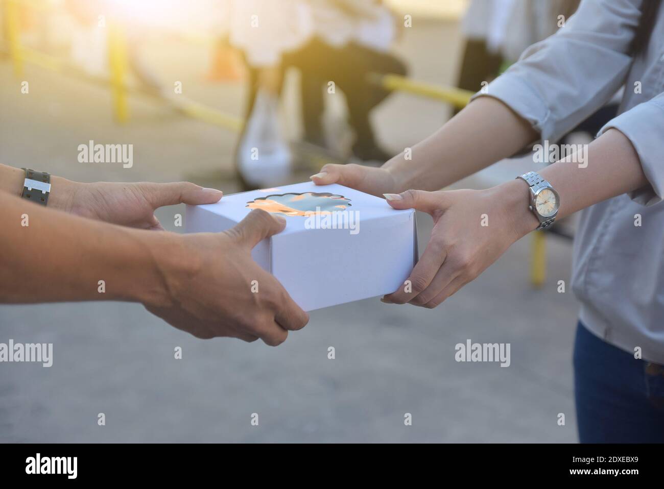 Hand holding gift box Merry Christmas concept ,Giving gift box and take ...