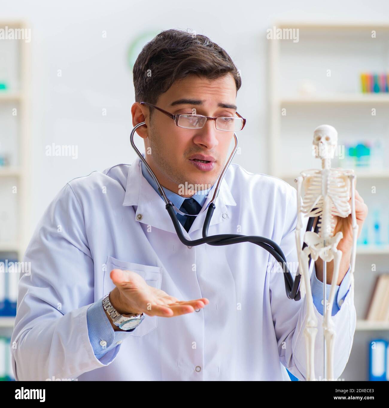 The doctor student studying the bones of skeleton Stock Photo - Alamy