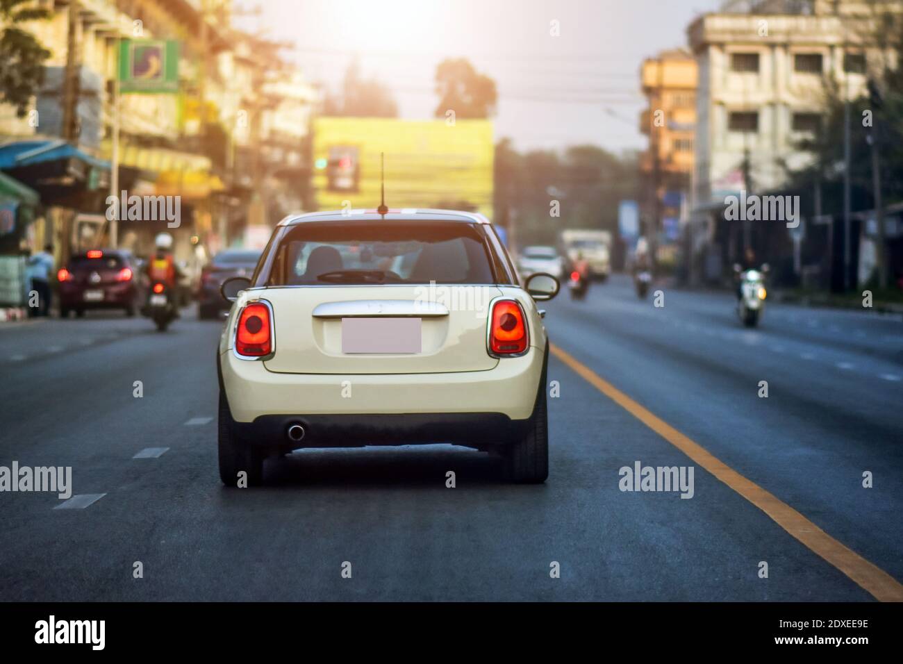 Car Driving on road and Small passenger car seat on the road used for ...